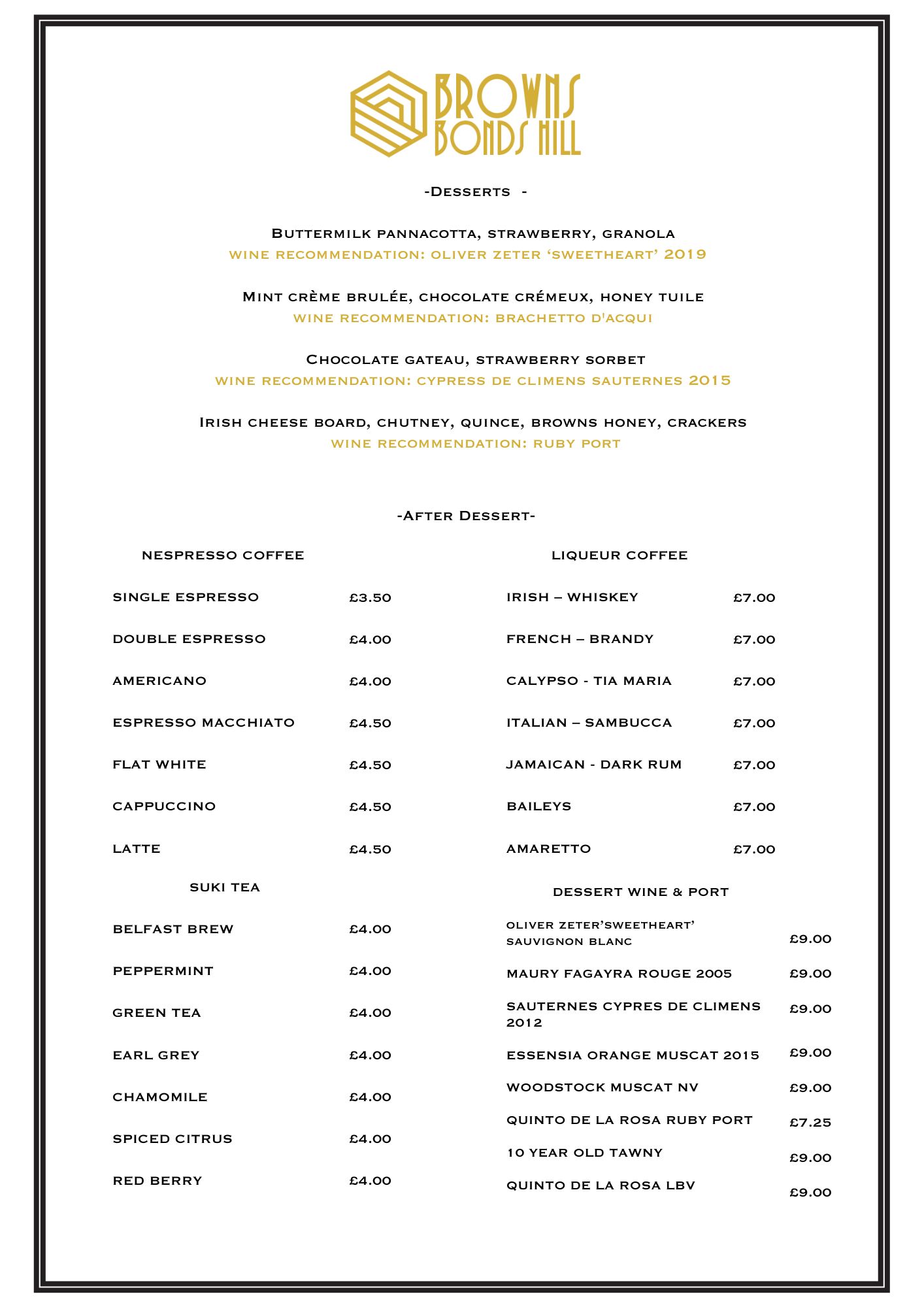 Fine Dining Menus form Derry's finest restaurant in Bonds Hill